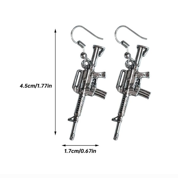 Jewelry | New Antique Silver Dangle M16 Gun Military Militia Earrings ...